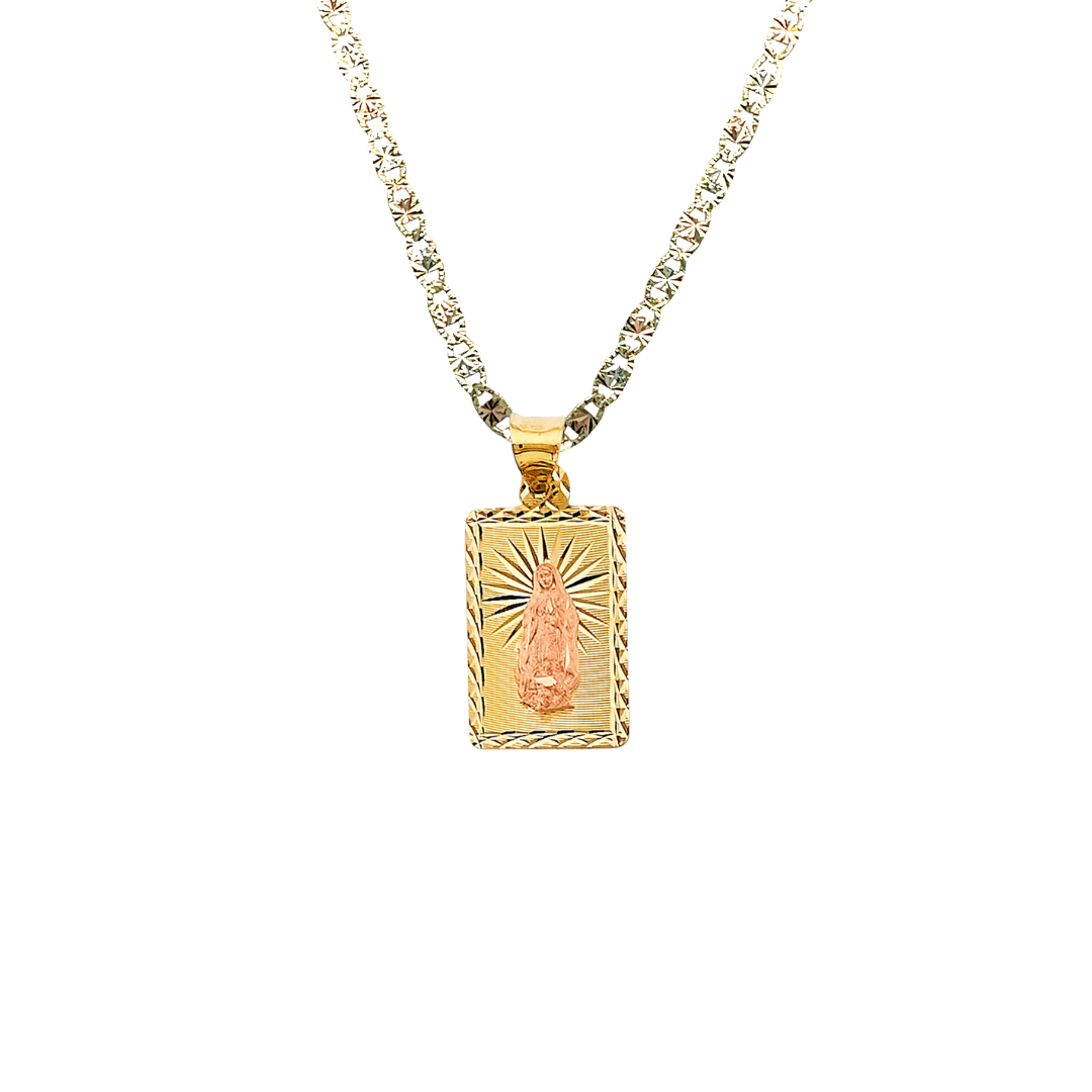 14k Virgin Mary Rectangle Gold Pendant and Solid Chain - LE-2900 ...