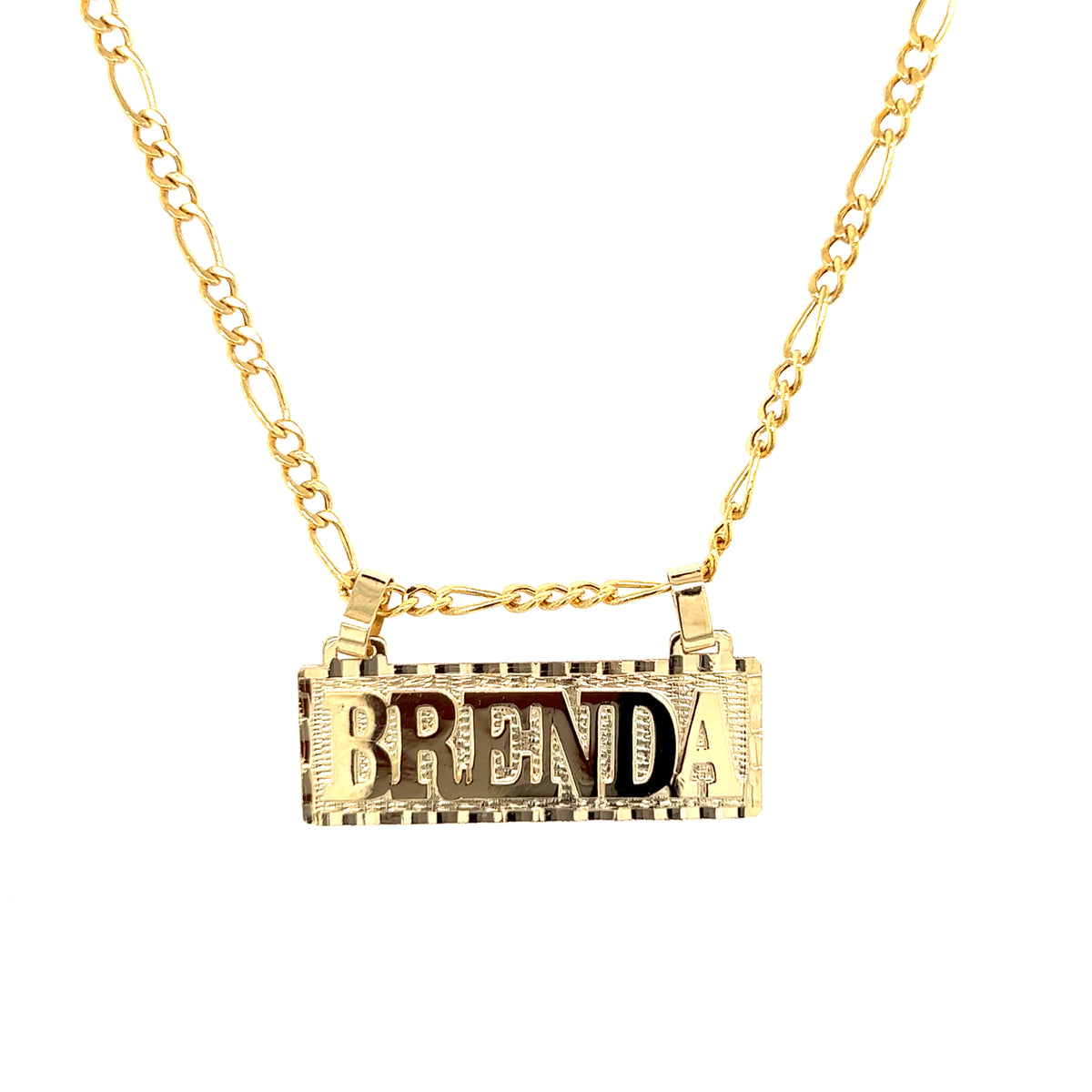 14k Block Letter Gold Name Plate with Solid Figaro Necklace — MyBabyGold