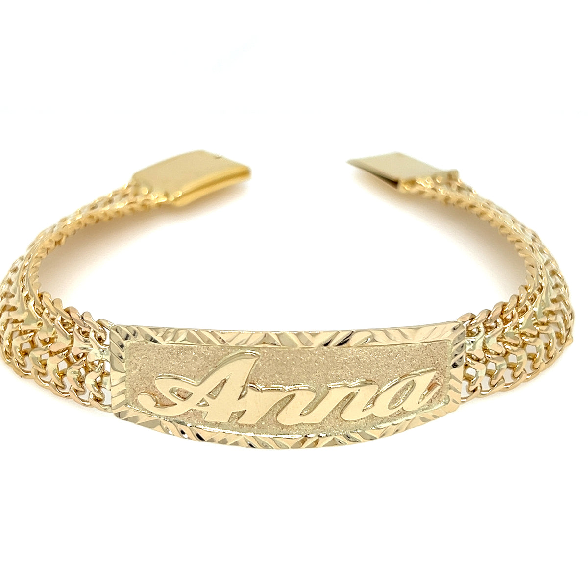 14k Womens Gold Petatillo ID Bracelet with Gold Name Overlay — MyBabyGold