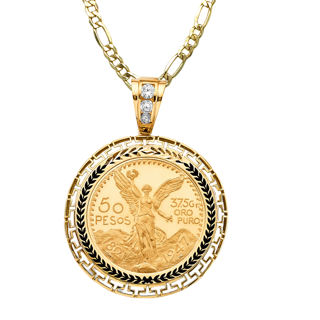 14k Gold Coin Centenario Design with Solid Figaro Chain - LE-2762 ...